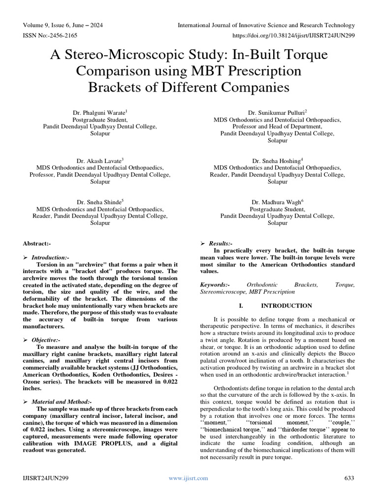 A Stereo-Microscopic Study: In-Built Torque Comparison using MBT ...