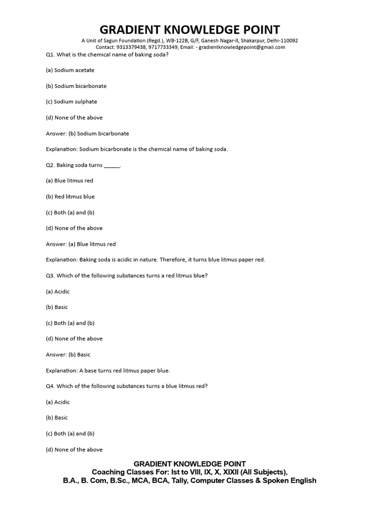 Class 7 Chapter 4 Extra Questions | PDF | Acid | Sodium Bicarbonate