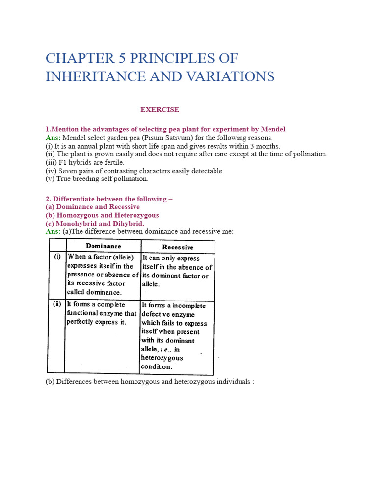 Chapter 5 Principles of Inheritance and Variations | PDF | Dominance ...