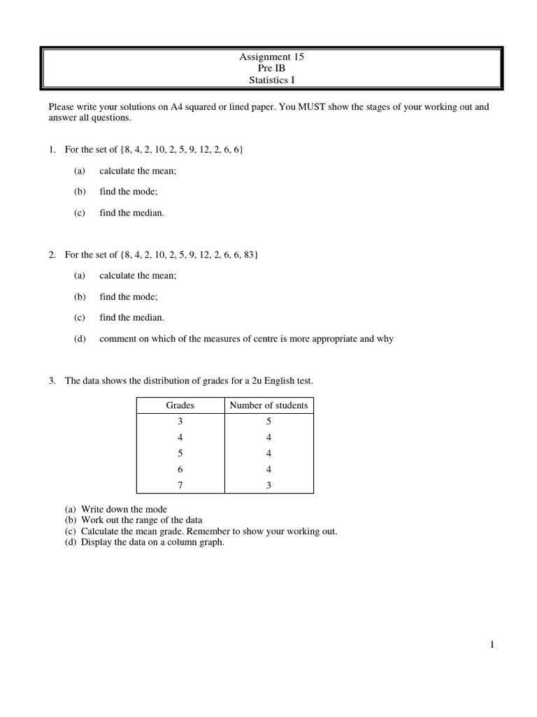 Assignment 15 Statistics I Pdf Median Applied Mathematics