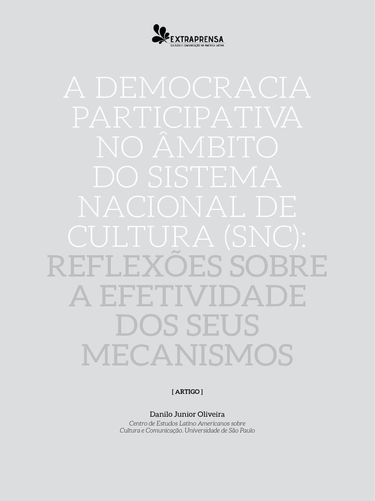 A Democracia Participativa No Mabito Do Sistema Nacional de Cultura ...