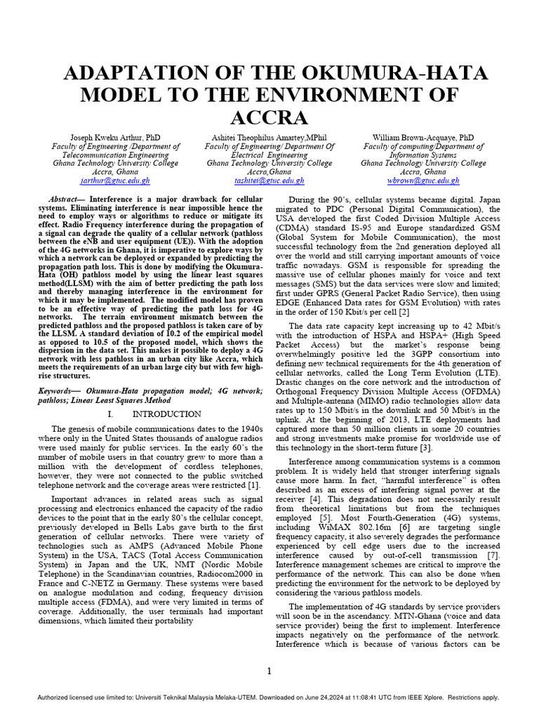 Adaptation of The Okumura-Hata Model To The Environment of Accra | PDF ...