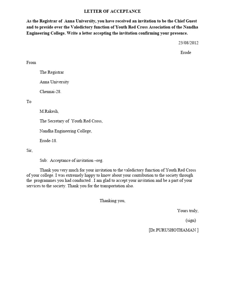 Letter of Acceptance and Decline | PDF