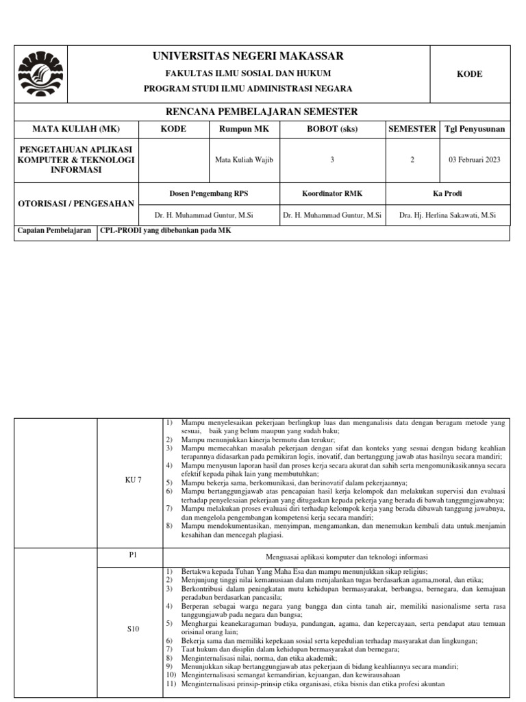 RPS Pengetahuan Aplikasi Komputer Dan Teknologi Informasi Pak Guntur | PDF