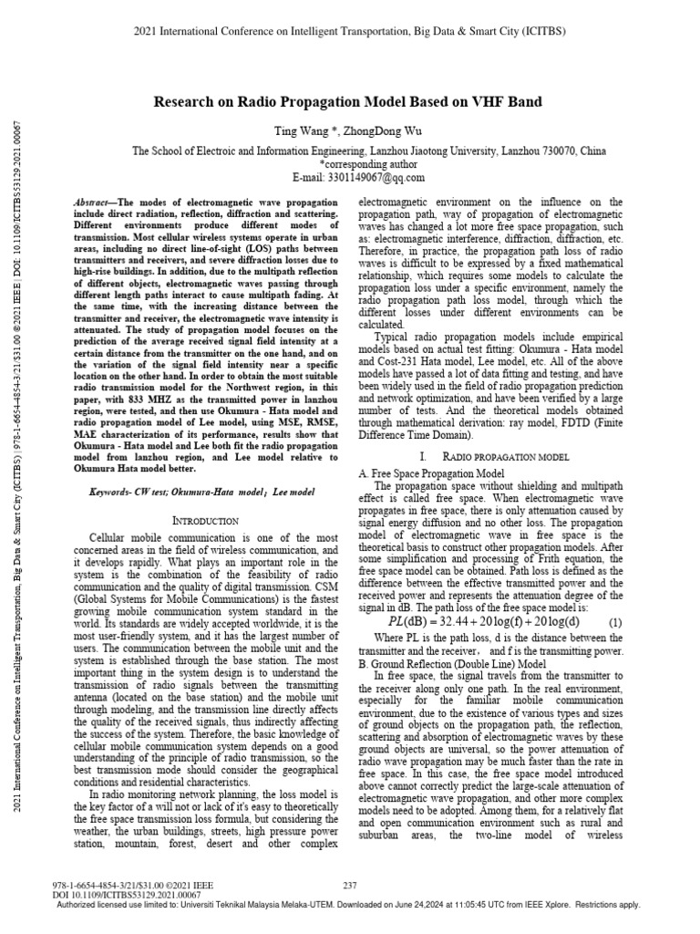 Research On Radio Propagation Model Based On VHF Band | PDF | Information And Communications ...