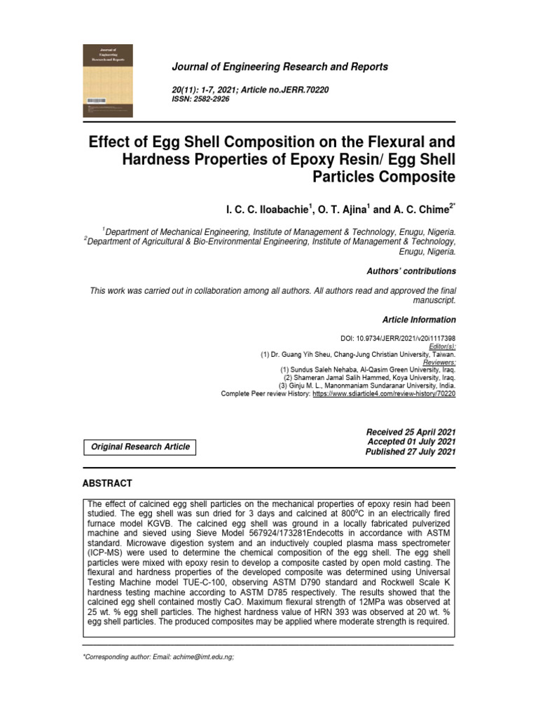 Effect of Egg Shell Composition On The Flexural and Hardness Properties ...