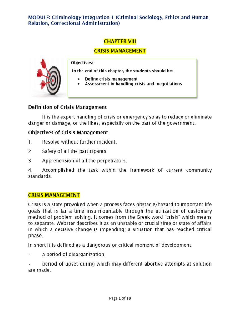 CHAPTER VIII Crisis Management | PDF | Hostage | Crimes