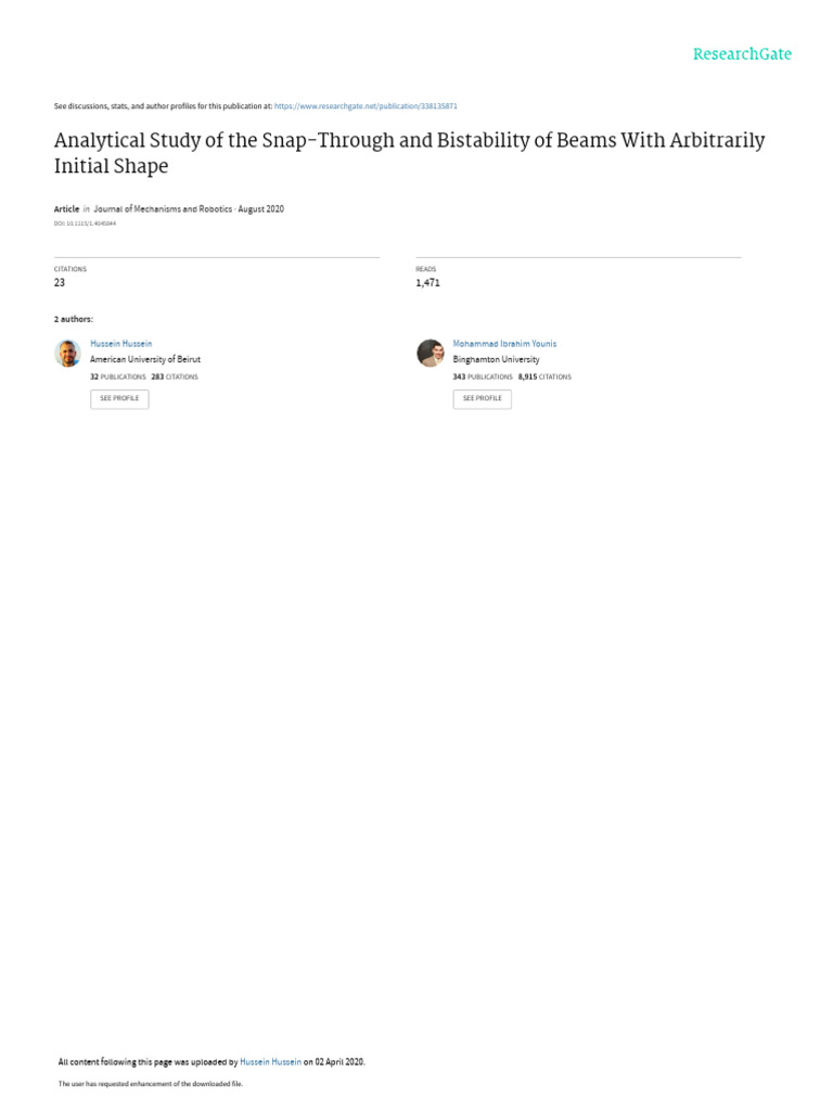 Analysitic Study of Snap Through of Beams With Arbitrarily Initian ...