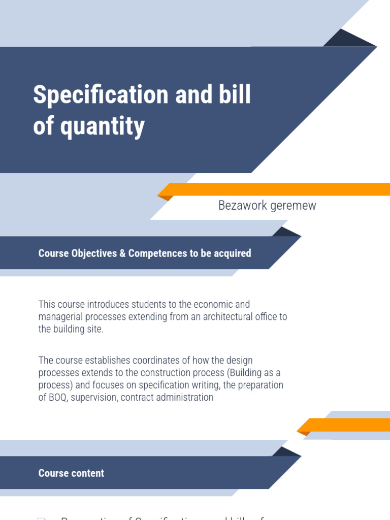 Specification and Quantity Surveying Guide | PDF | Specification ...