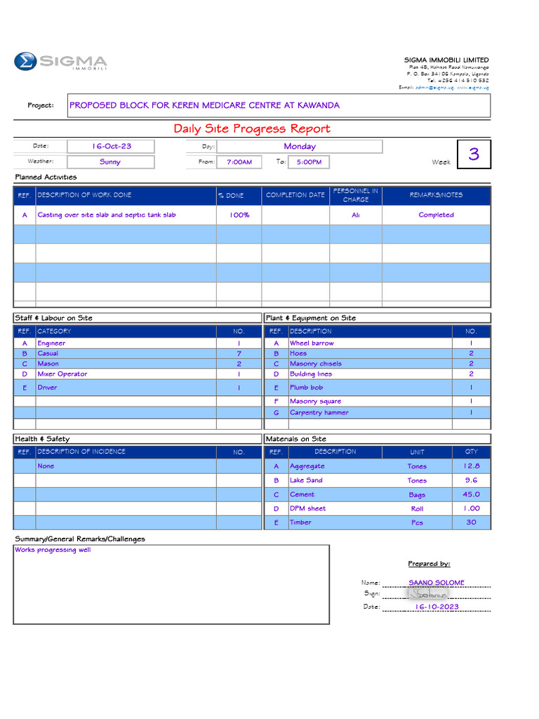 Daily Progress Status & Materials MGT Report 17 | PDF | Building ...