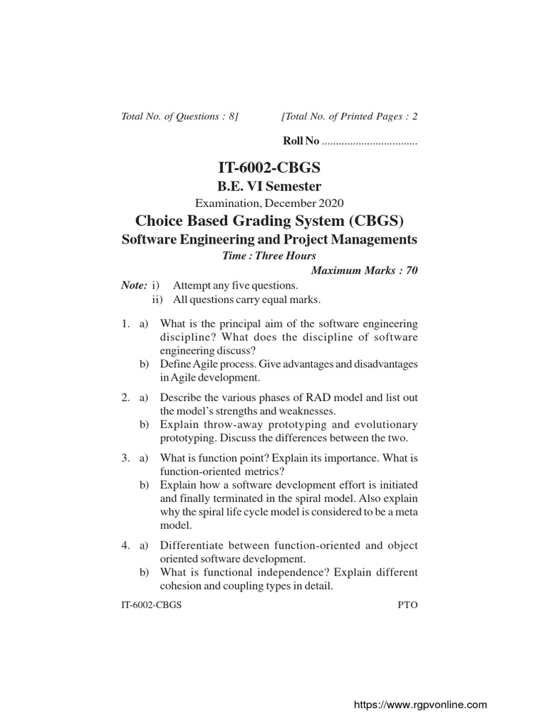 Software Engineering Exam Questions 2020 | PDF | Software Prototyping ...