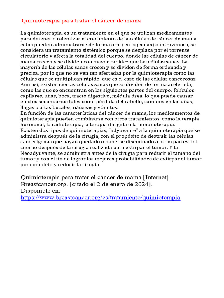 Quimioterapia para Tratar El Cáncer de Mama | PDF | Cáncer de mama ...