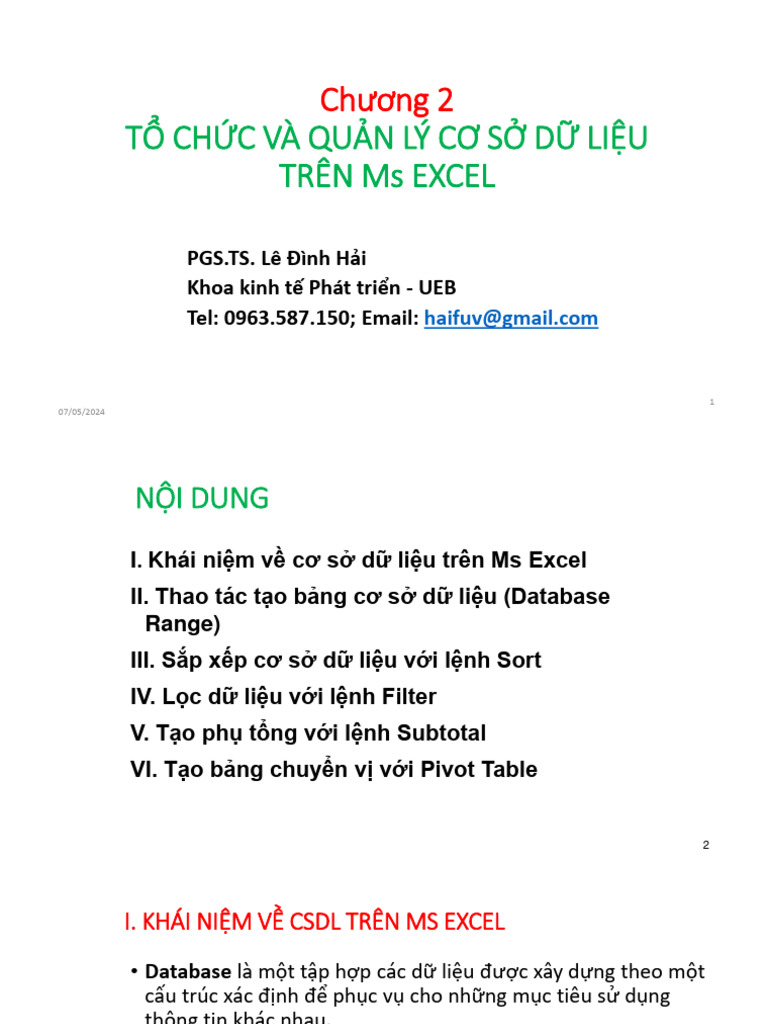 Tổ Chức Và Quản Lý Cơ Sở Dữ Liệu Trên Ms Excel | PDF