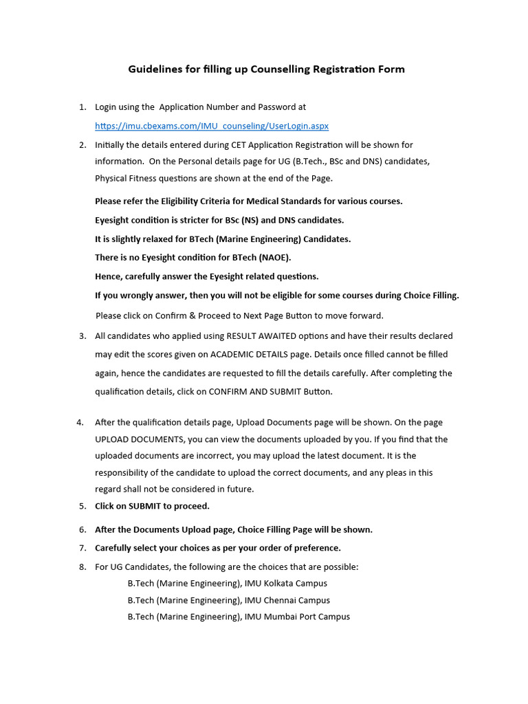 Ver2 - Guidelines For Filling Up Counselling Registration Form | PDF