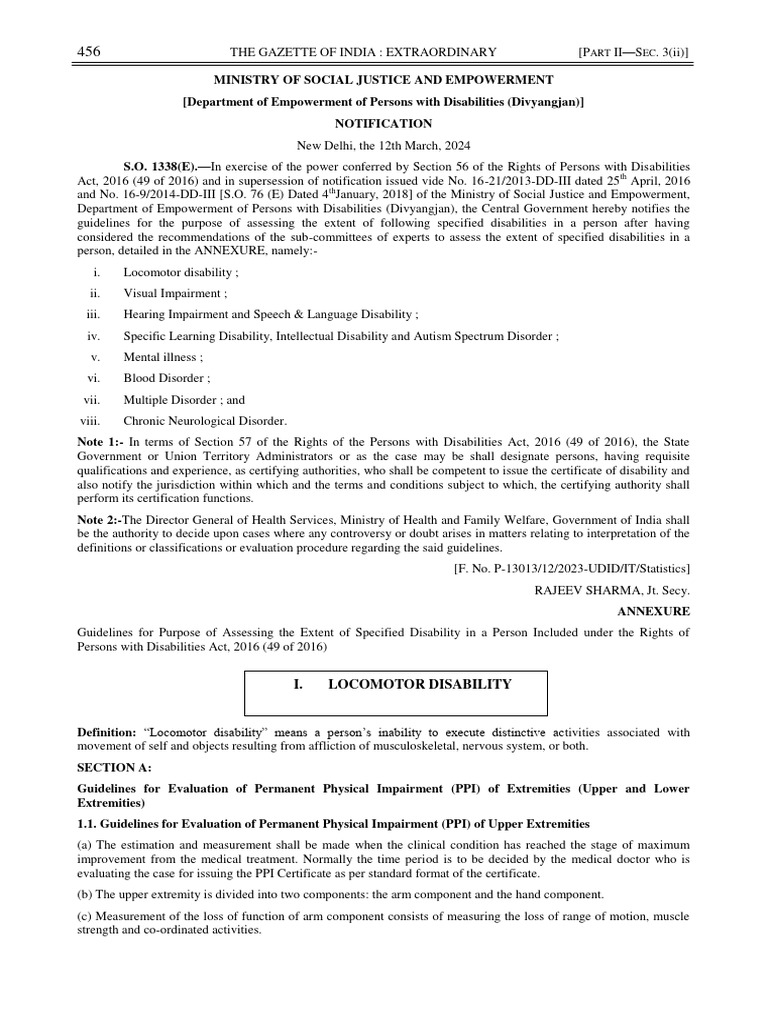 DEPWD Disability Assessment - Guidelines India en | PDF | Vertebral ...