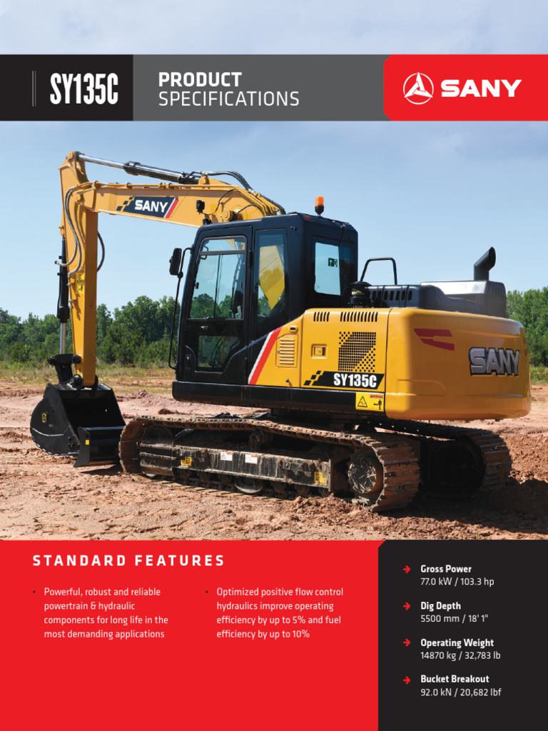 19 SANY Hex SY135C 4 Page Spec Sheet 6 26 Web | PDF | Horsepower ...