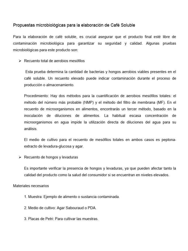 Propuestas Microbiológicas para La Elaboración de Café Soluble | PDF | Unidad de formación de ...