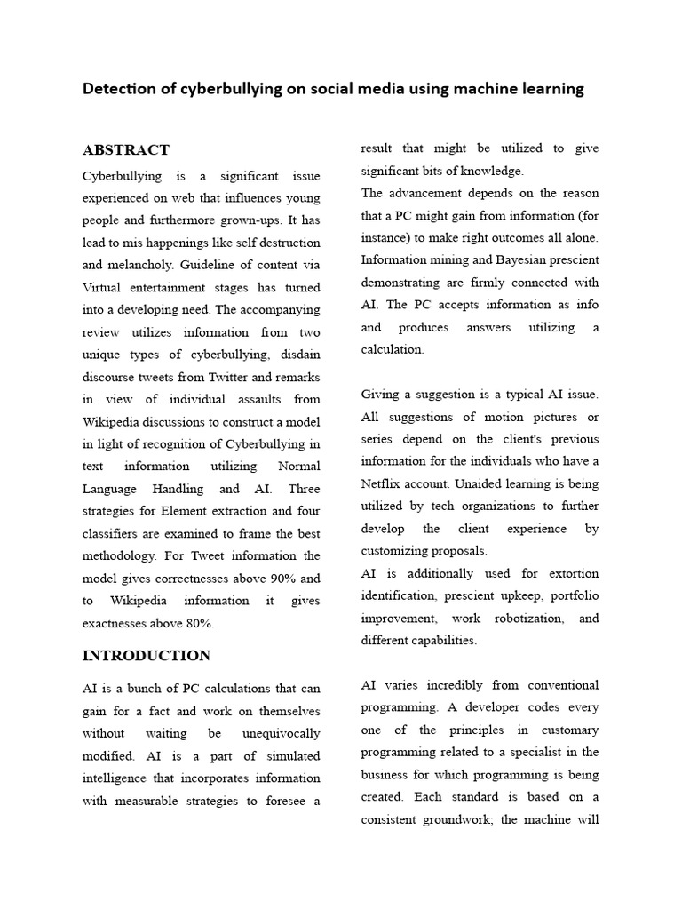 Cyberbullying Detection with AI Techniques | PDF | Support Vector ...