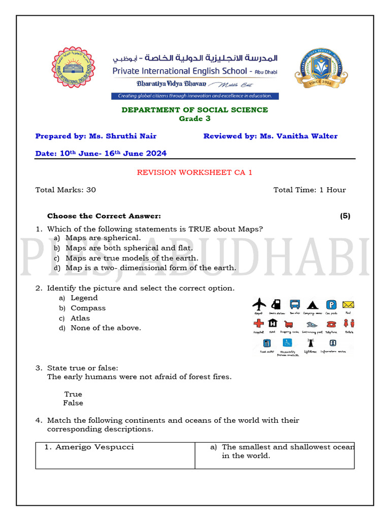Revision Worksheet 1 For Grade 3 S Time S | PDF | Map | Earth