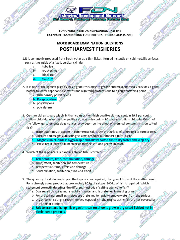 Fisheries Board Exam Mock Questions | PDF | Vinegar | Ice