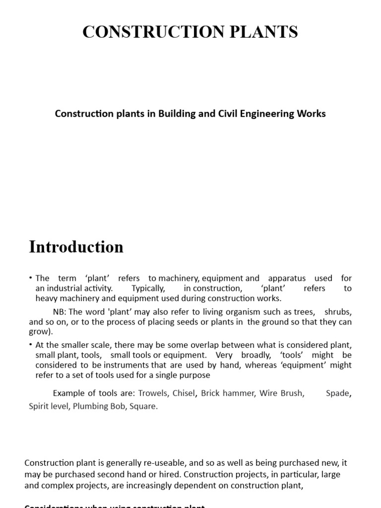 Construction Plants | PDF | Crane (Machine) | Forklift