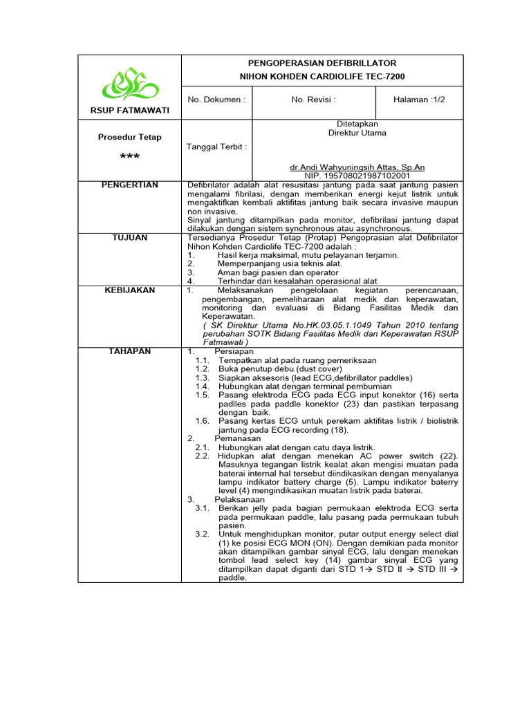 Prosedur Defibrillator Nihon Kohden | PDF | Sains & Matematika | Teknologi & Rekayasa