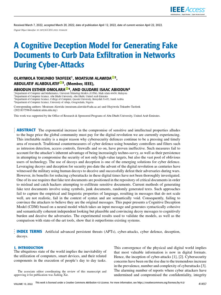 A Cognitive Deception Model For Generating Fake Documents To Curb Data ...