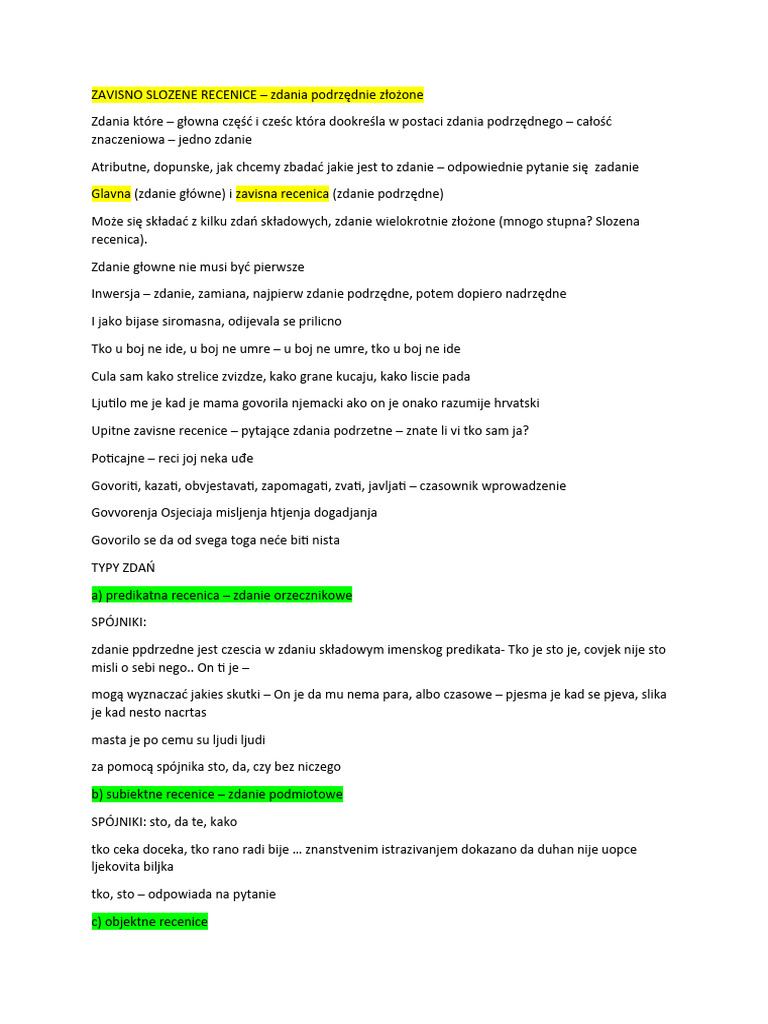 Gramatyka ZAVISNO SLOZENE RECENICE | PDF