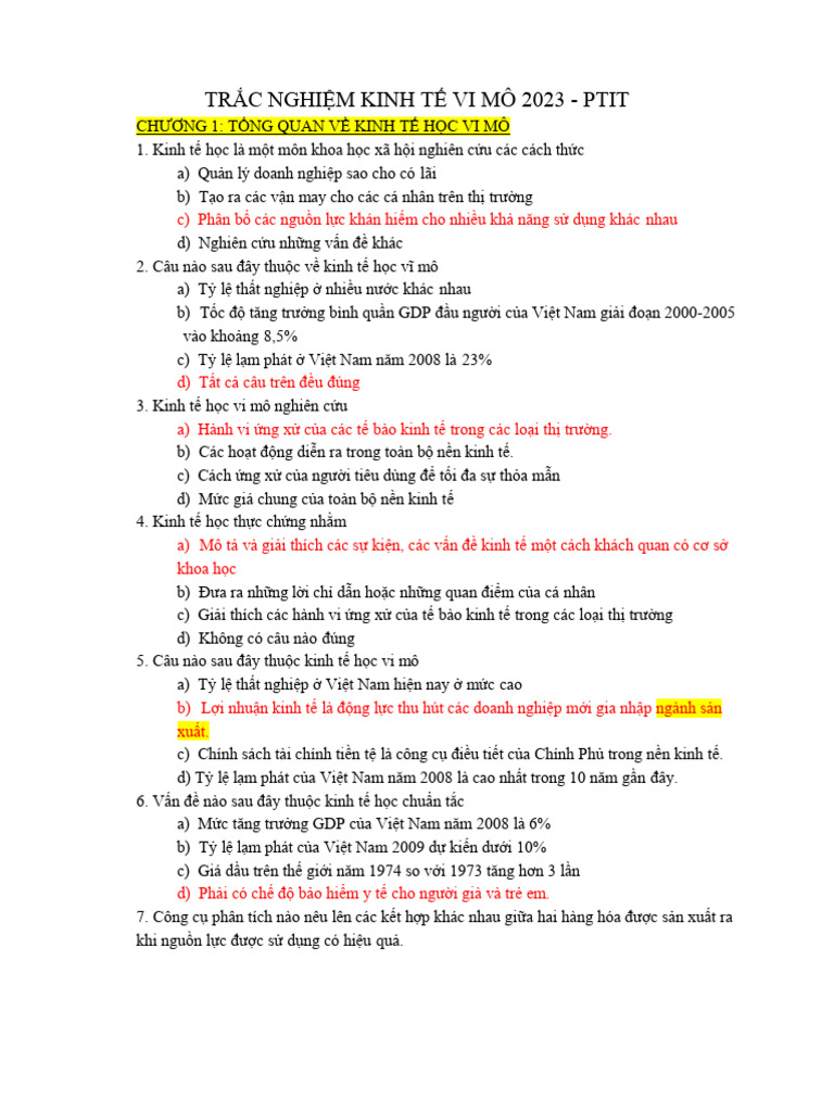Trac Nghiem Kinh Te Vi Mo 2023 | PDF