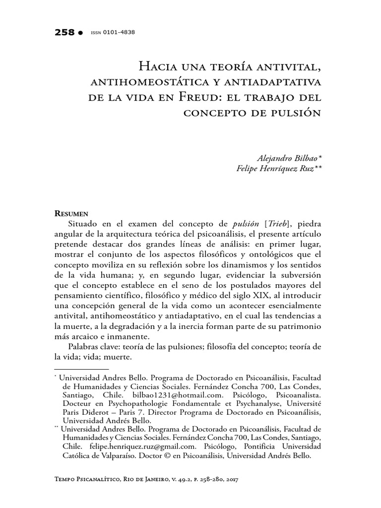 Aritculo Pulsion Vida | PDF | Sigmund Freud | Psicoanálisis