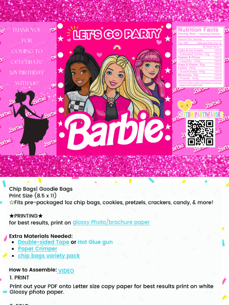 Free Barbie Party Printable Chip Bag Template | PDF