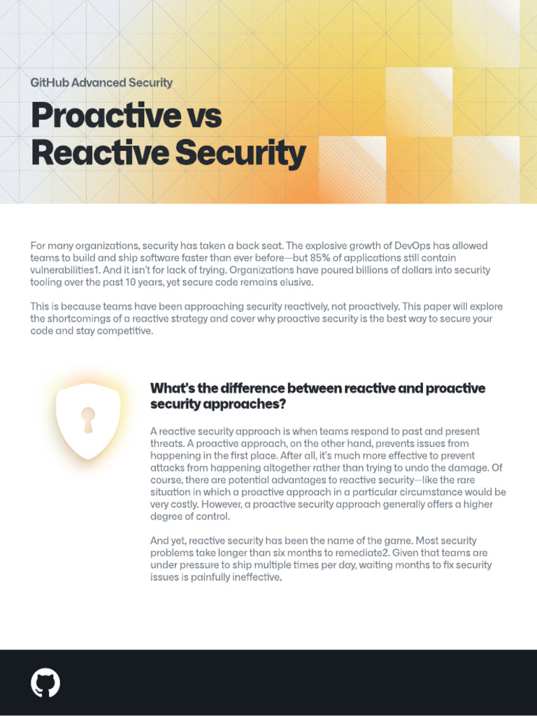Github OnePager Proactive Vs Reactive Security 28102022 | PDF | Computer Security | Security