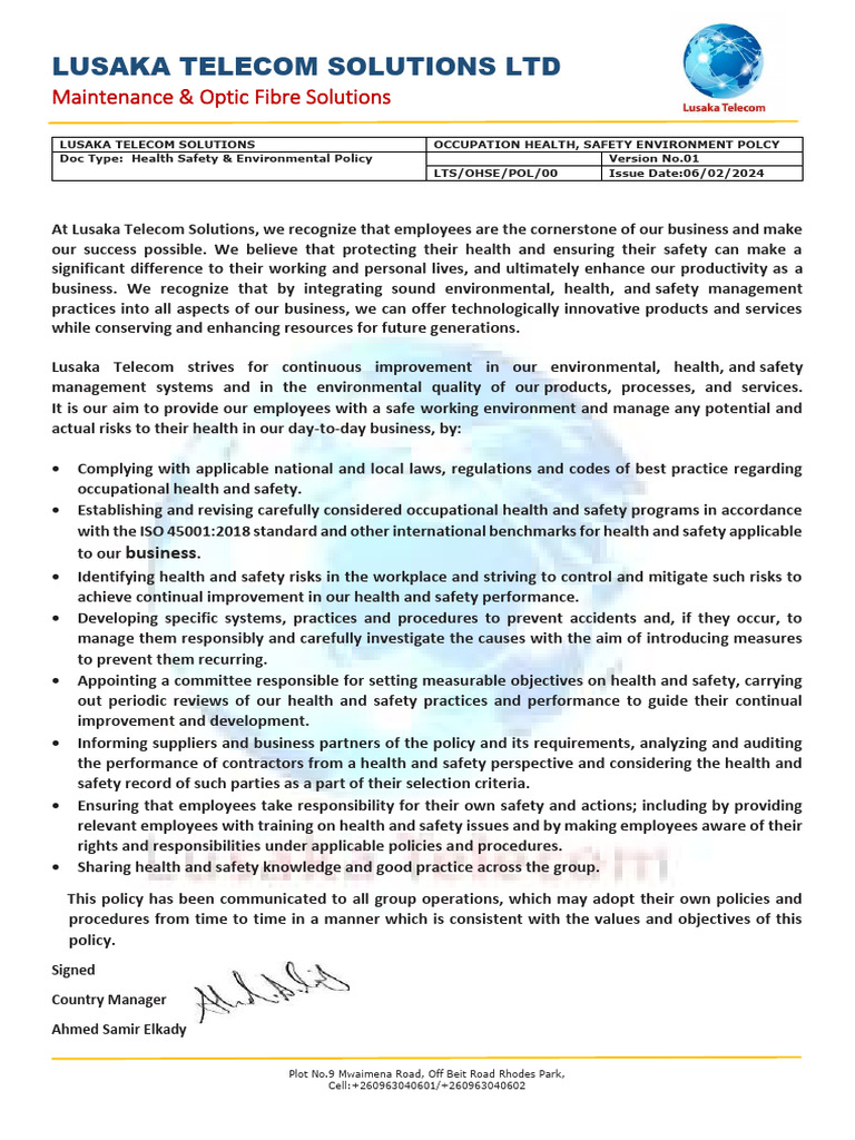 Ohse Policy | PDF | Occupational Safety And Health | Safety
