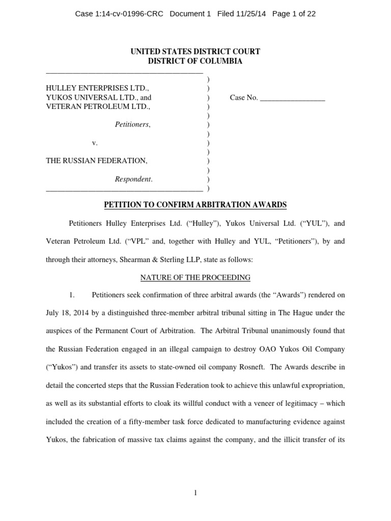Hulley V Russia - Petition | PDF | Bankruptcy | Rosneft