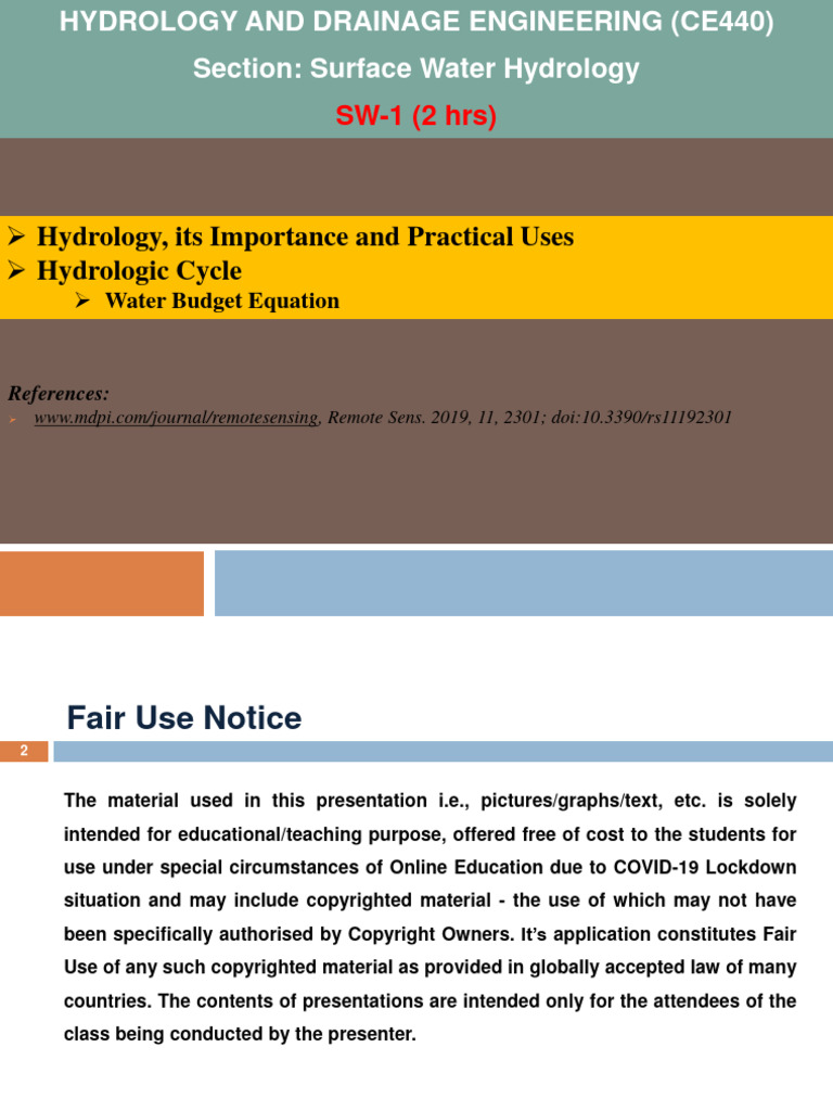 SW 1-Hydrology, Importance and Use, Hydrologic Cycle | PDF | Discharge (Hydrology) | Water