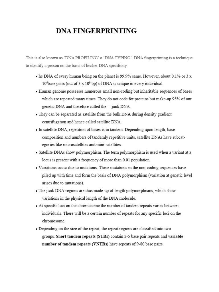 Dna Fingerprinting | PDF | Microsatellite | Dna