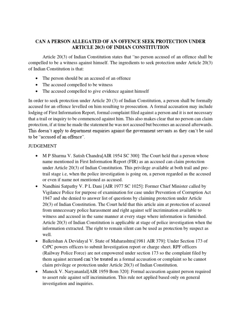 Article 20 | PDF | Right To Silence | Self Incrimination