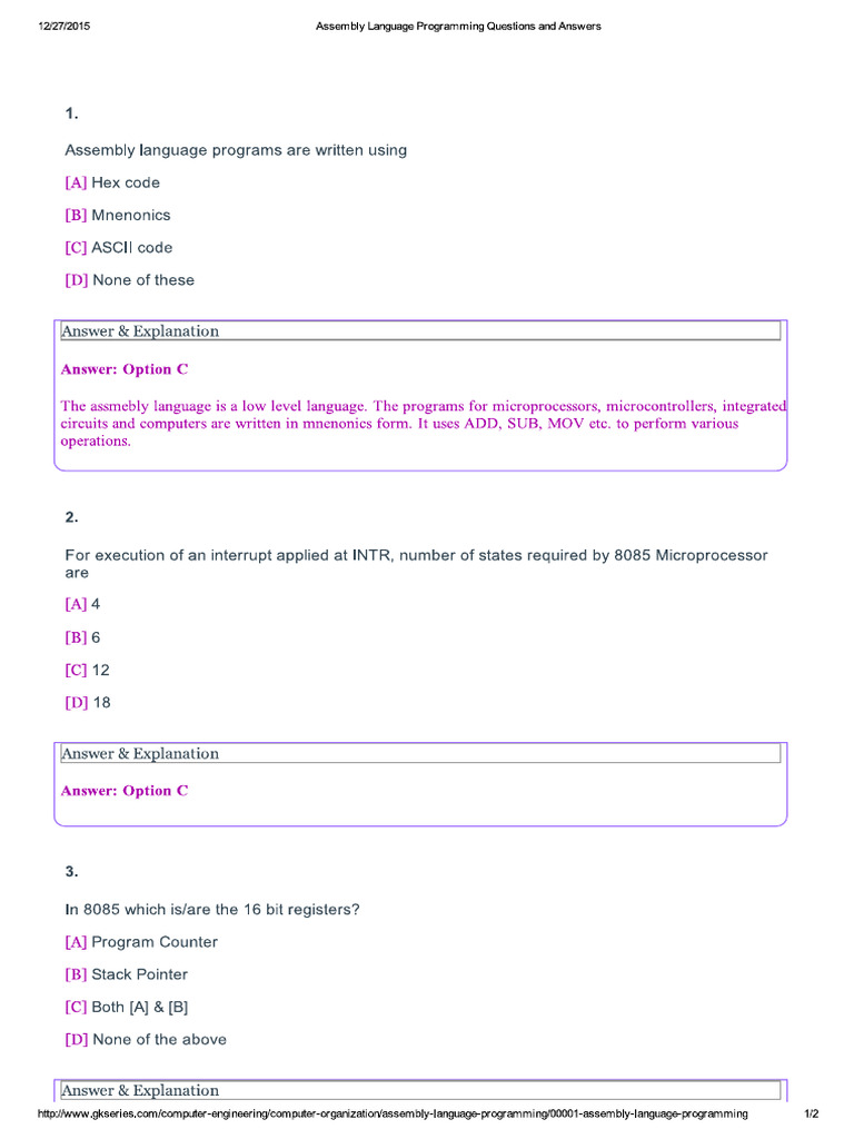 Assembly Language Programming Questions | PDF