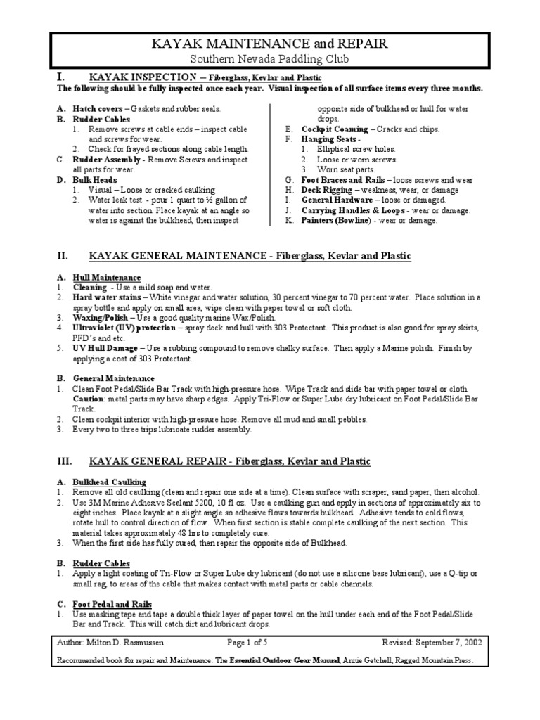 Kayak Maintenance and Repair: Southern Nevada Paddling Club | PDF ...