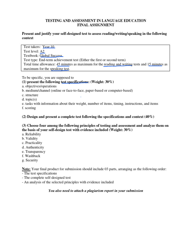 Final Assignment_Testing and Assessment_2024 | PDF