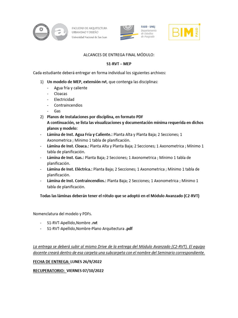 Alcances de Entrega Final Módulo-S1-Rvt | PDF