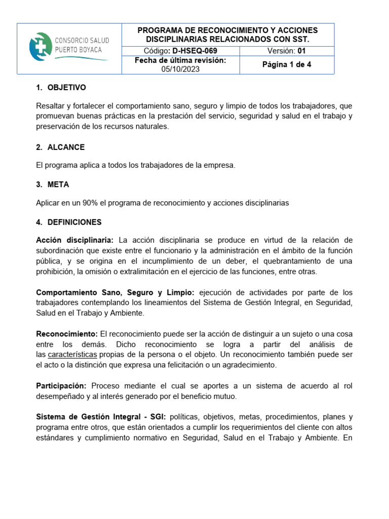 D-Hseq-069 Programa de Reconocimiento y Acciones | PDF | Business