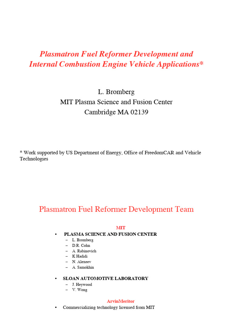 Plasma Fuel Reformer | PDF | Fuels | Catalysis