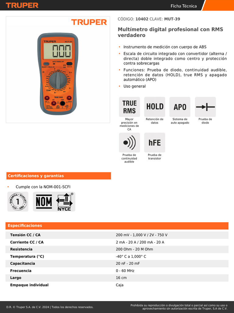 F.t.multimetro Truper Mut-39 | PDF | Cantidades fisicas | Bienes ...