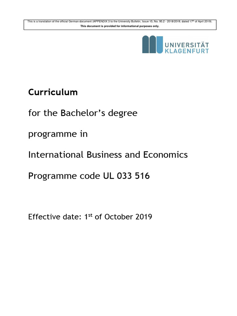 Curriculum BA International Business and Economics English | PDF | Academic Degree | Bachelor's ...