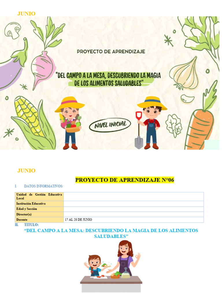 (U) Proyecto de Aprendizaje Junio-6 2024 | PDF | Nutrición | Dieta y nutrición