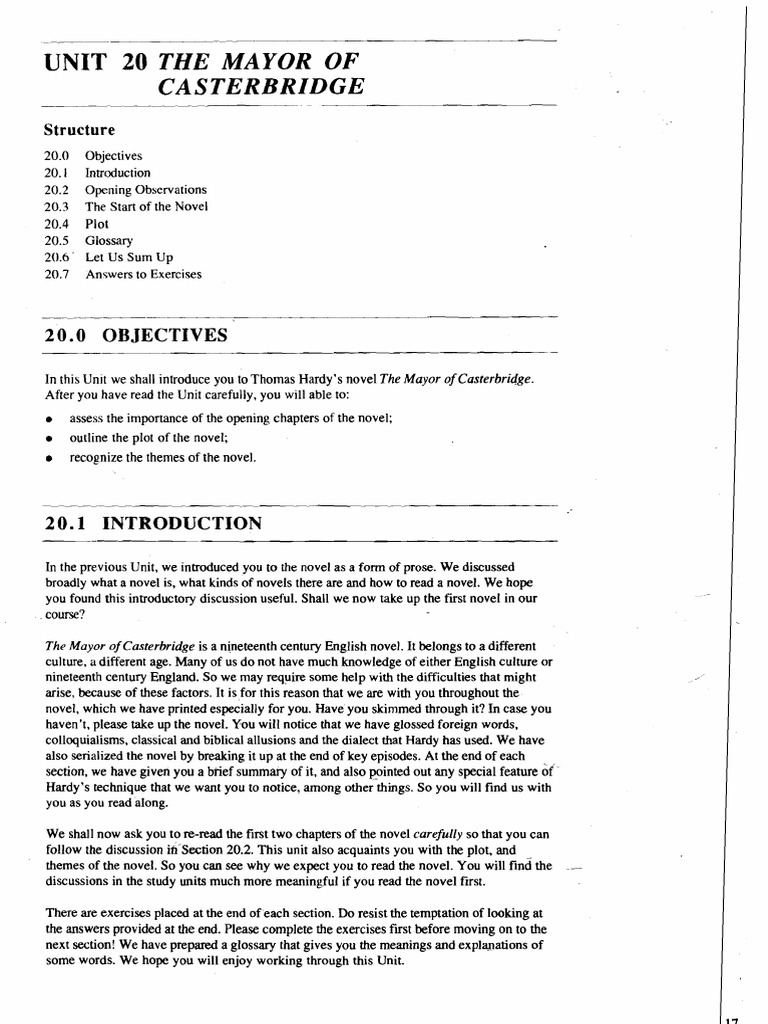 Study Guide for Mayor of Casterbridge | PDF