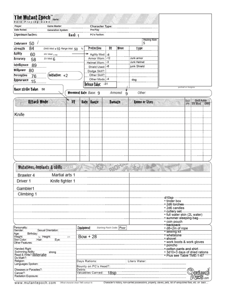 TME Character Sheet 1page Vert Sept2016Matt 1 | PDF