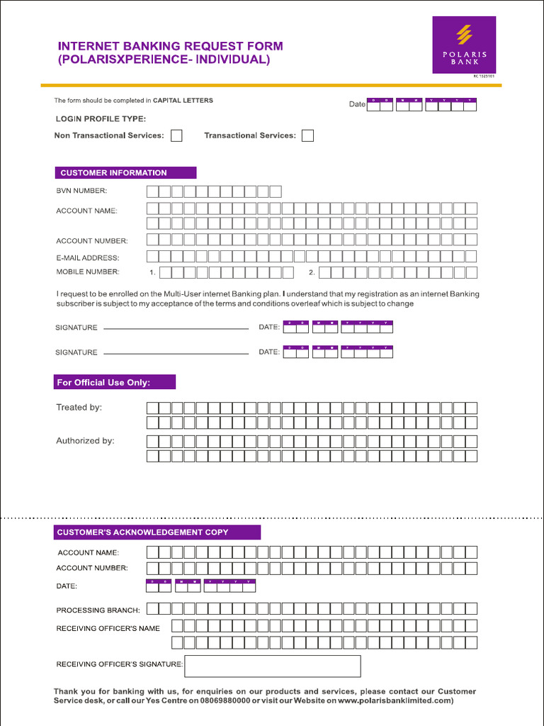 Internet Banking Request Form Individual | PDF