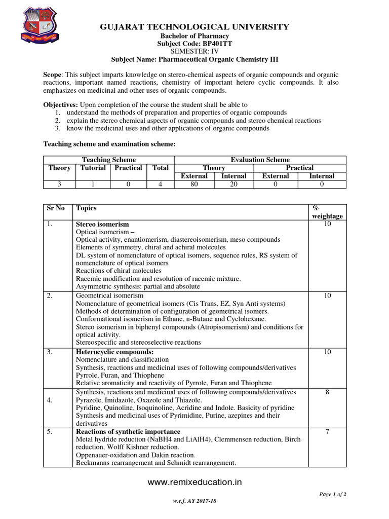 Sem 4 B.pharm Syllabus | Download Free PDF | Chirality (Chemistry ...